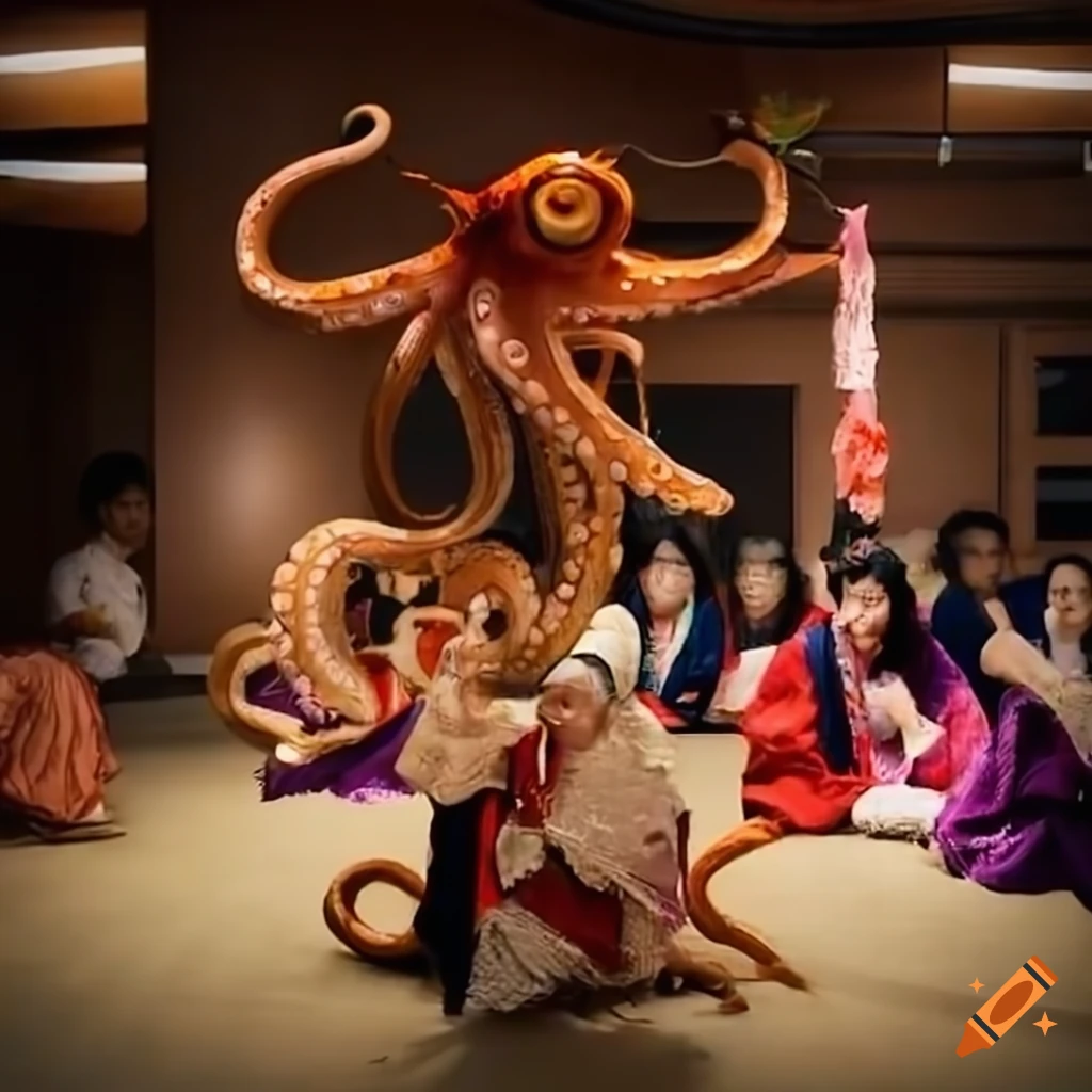 Traditional nihon buyo dance with dancing octopus artwork on Craiyon