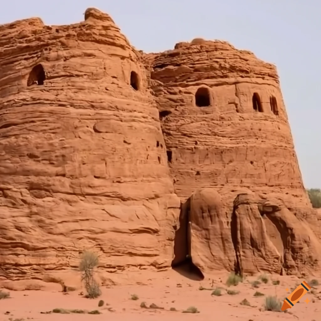 Sandstone fort in the desert landscape on Craiyon