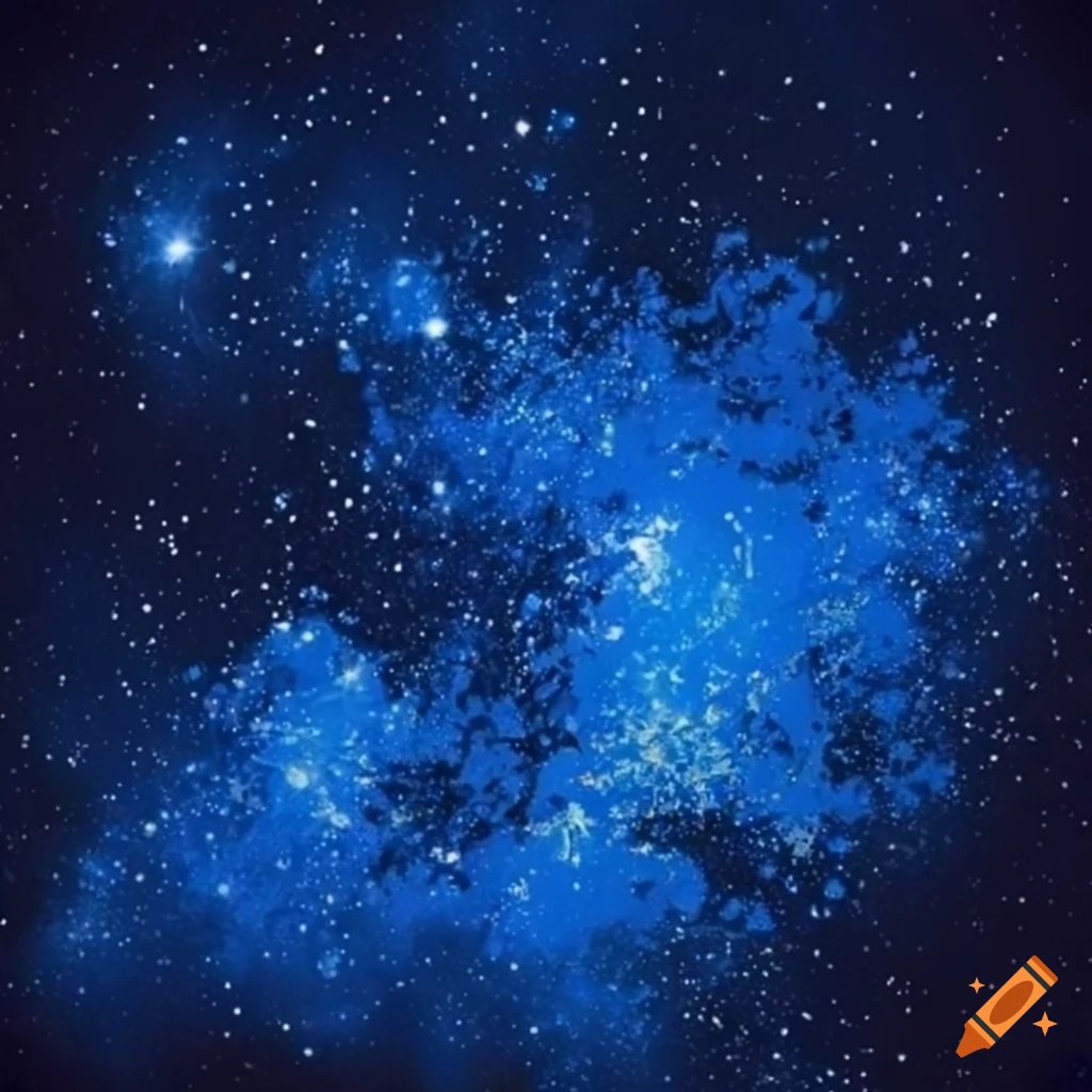 Night sky with blue and white stars in abstract splatter paint style on ...