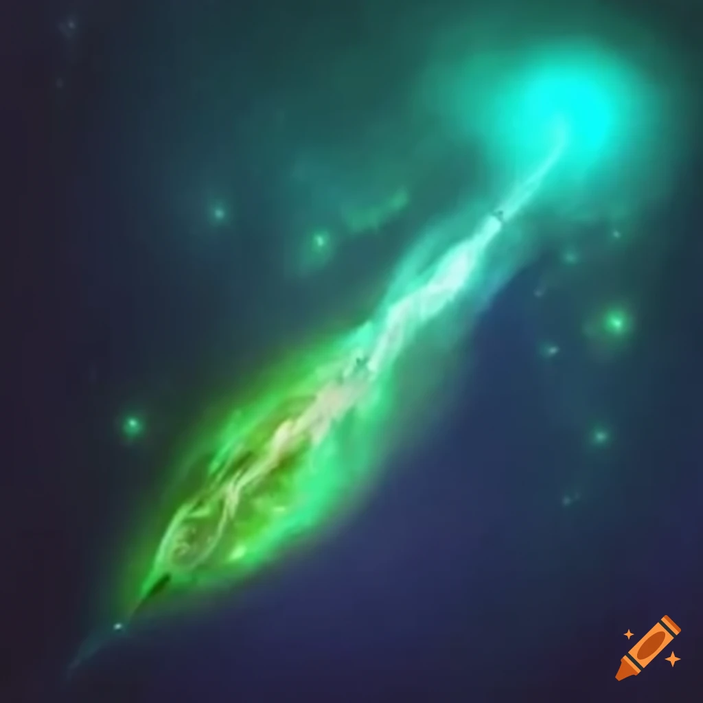 Green magic spell jet with comet-like tail and sharp pointed front on ...