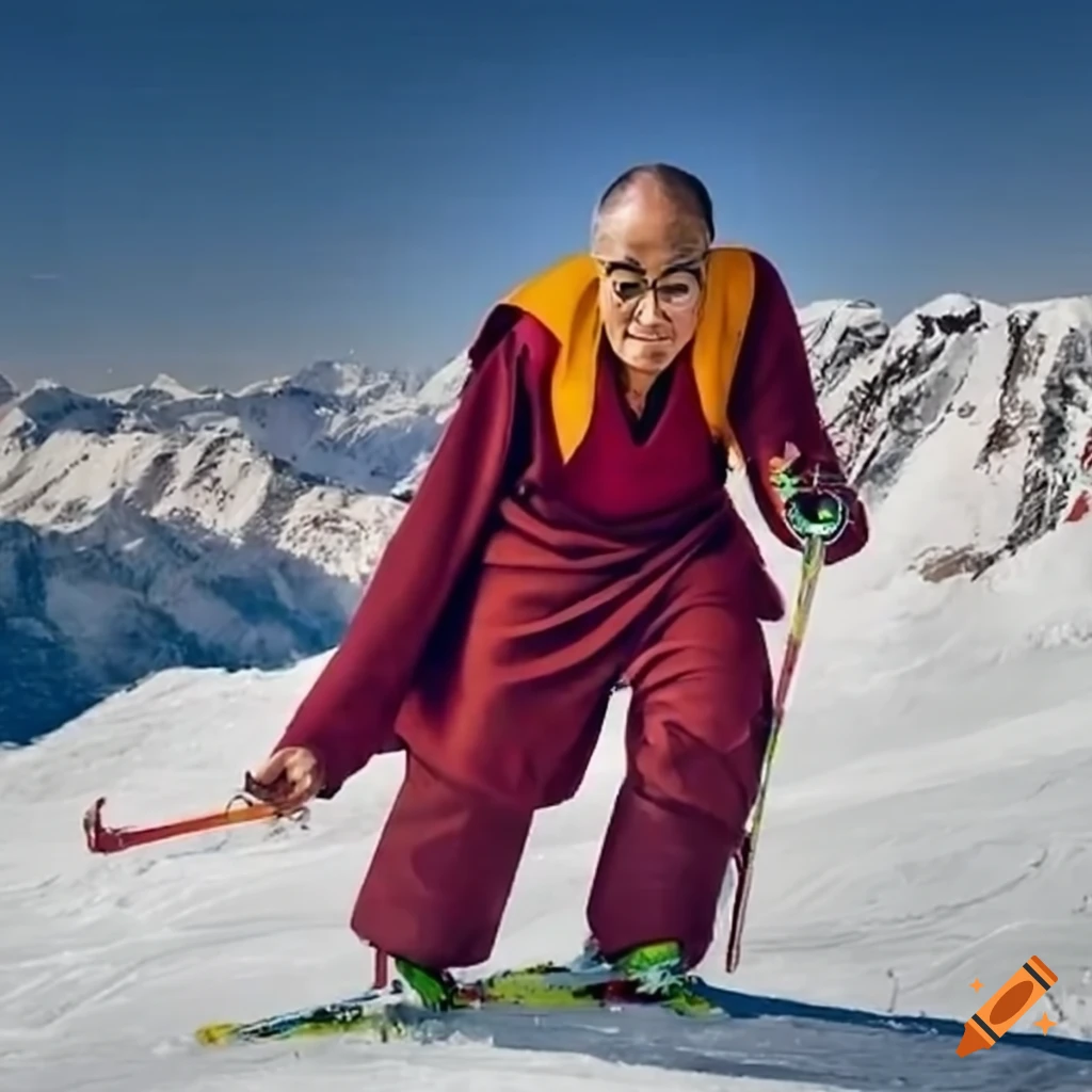 Dalai lama skiing on Craiyon