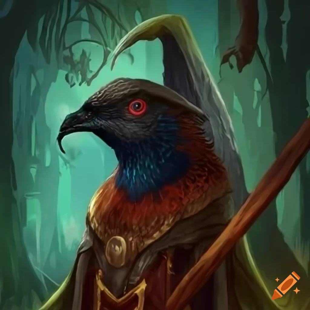 Dungeons and dragon's pheasant coucal wizard character on Craiyon
