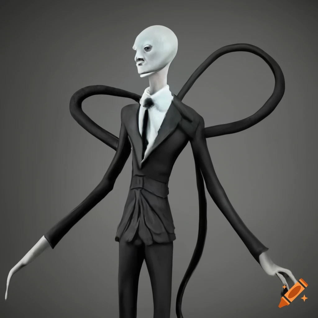 Clay sculpture of slenderman in a black suit on Craiyon