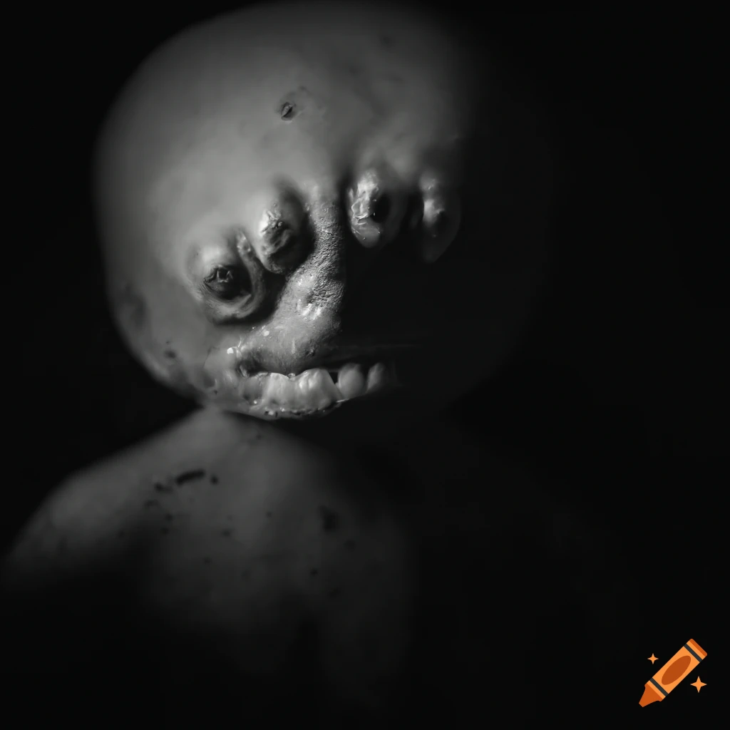 Creepy potato-headed creature in macro dark art style photo on Craiyon