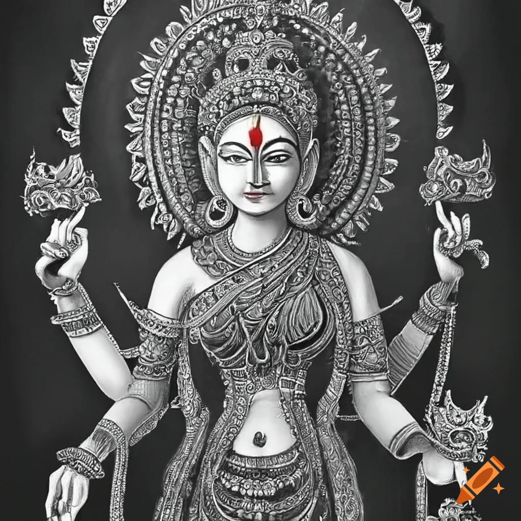 Depiction of a six-armed goddess in traditional Indian art on Craiyon