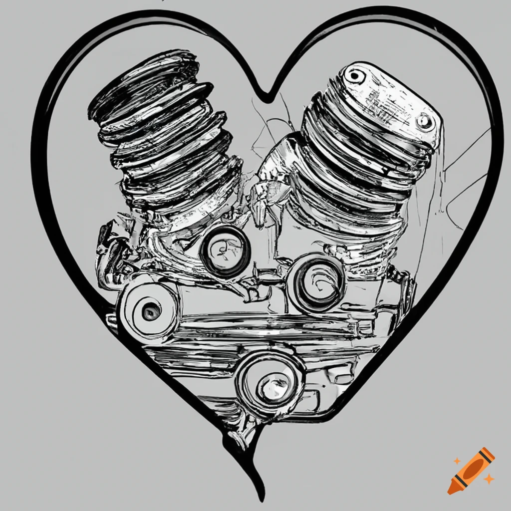 Car engine shaped like a heart on Craiyon