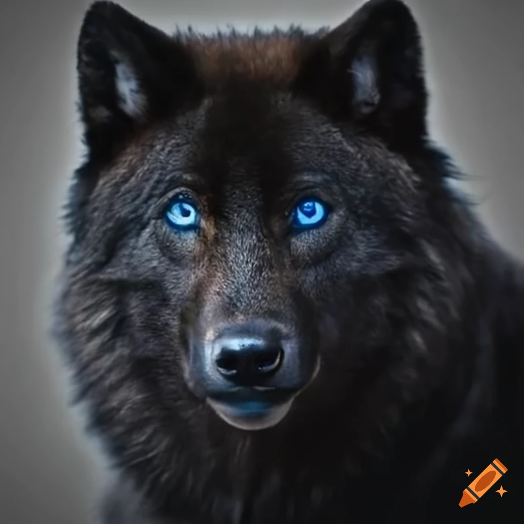 Head of a black wolf with navy blue eyes on Craiyon
