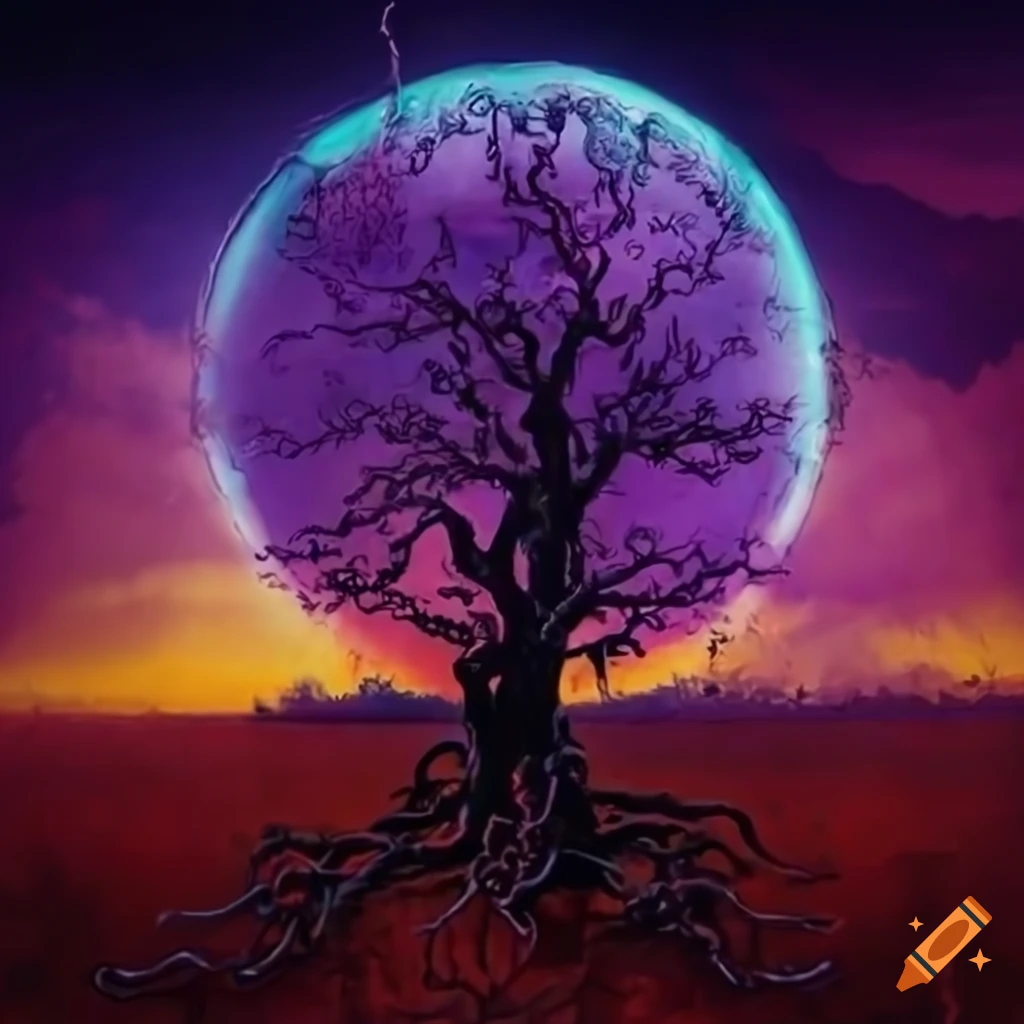 Haunting thrash metal cover artwork with a withered tree entangled in ...