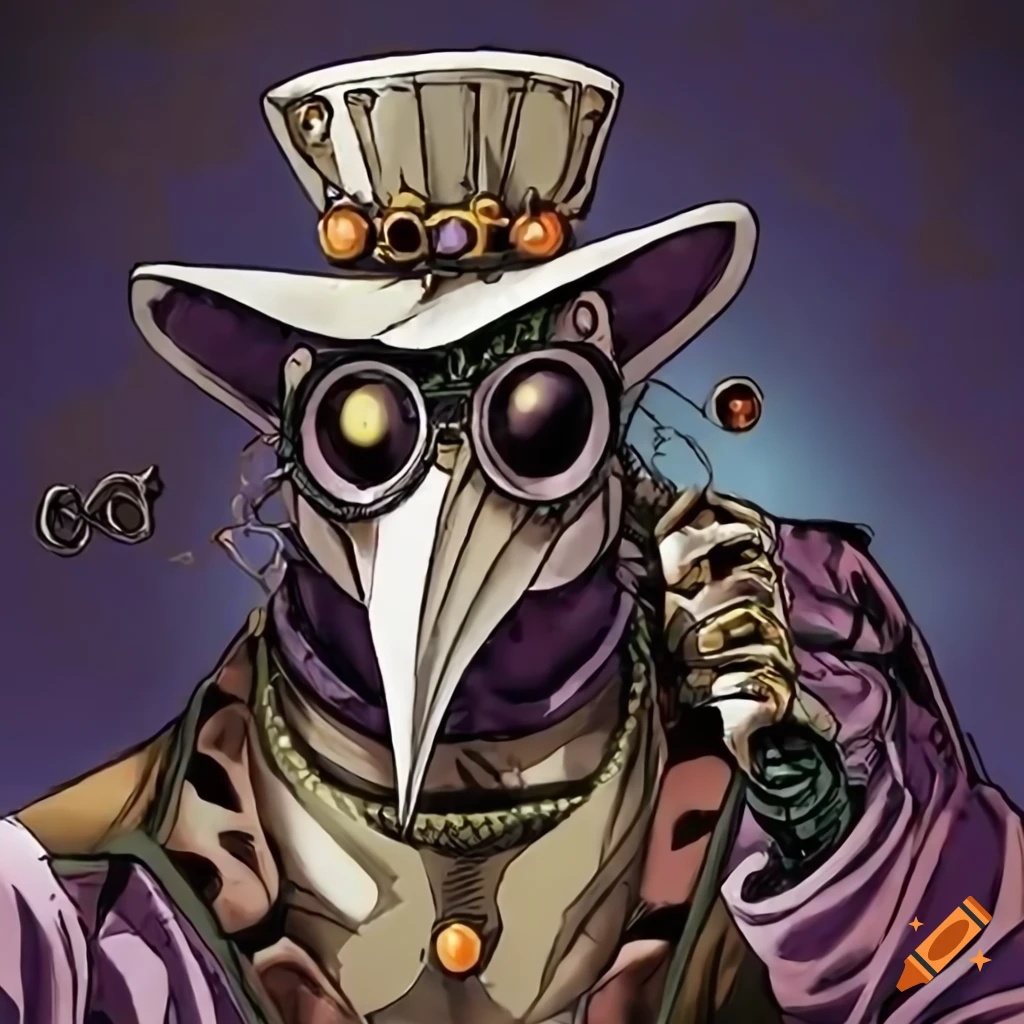 Plague doctor in a jojo's bizarre adventure style on Craiyon