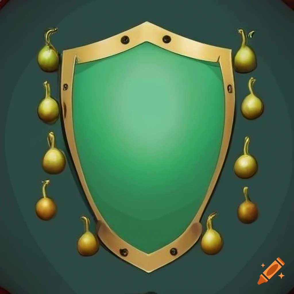 Emerald shield with four golden pears on Craiyon