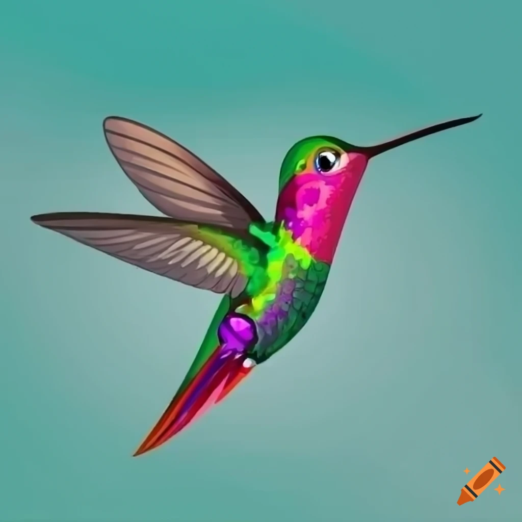 Colorful cartoon hummingbird in flight on Craiyon