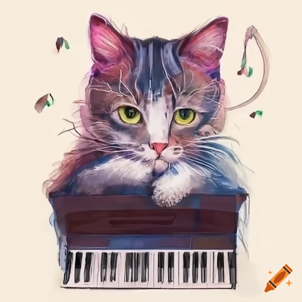 Cat relaxing while playing piano and singing anime songs on Craiyon