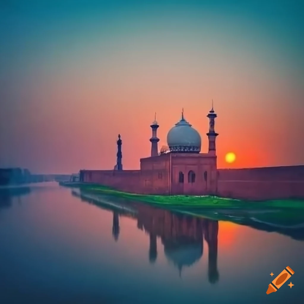River Ravi flowing near the South wall of Badshahi Masjid Lahore on Craiyon