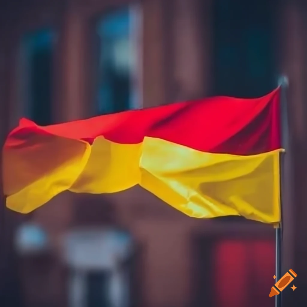 Beautiful european city with a yellow-red flag on Craiyon