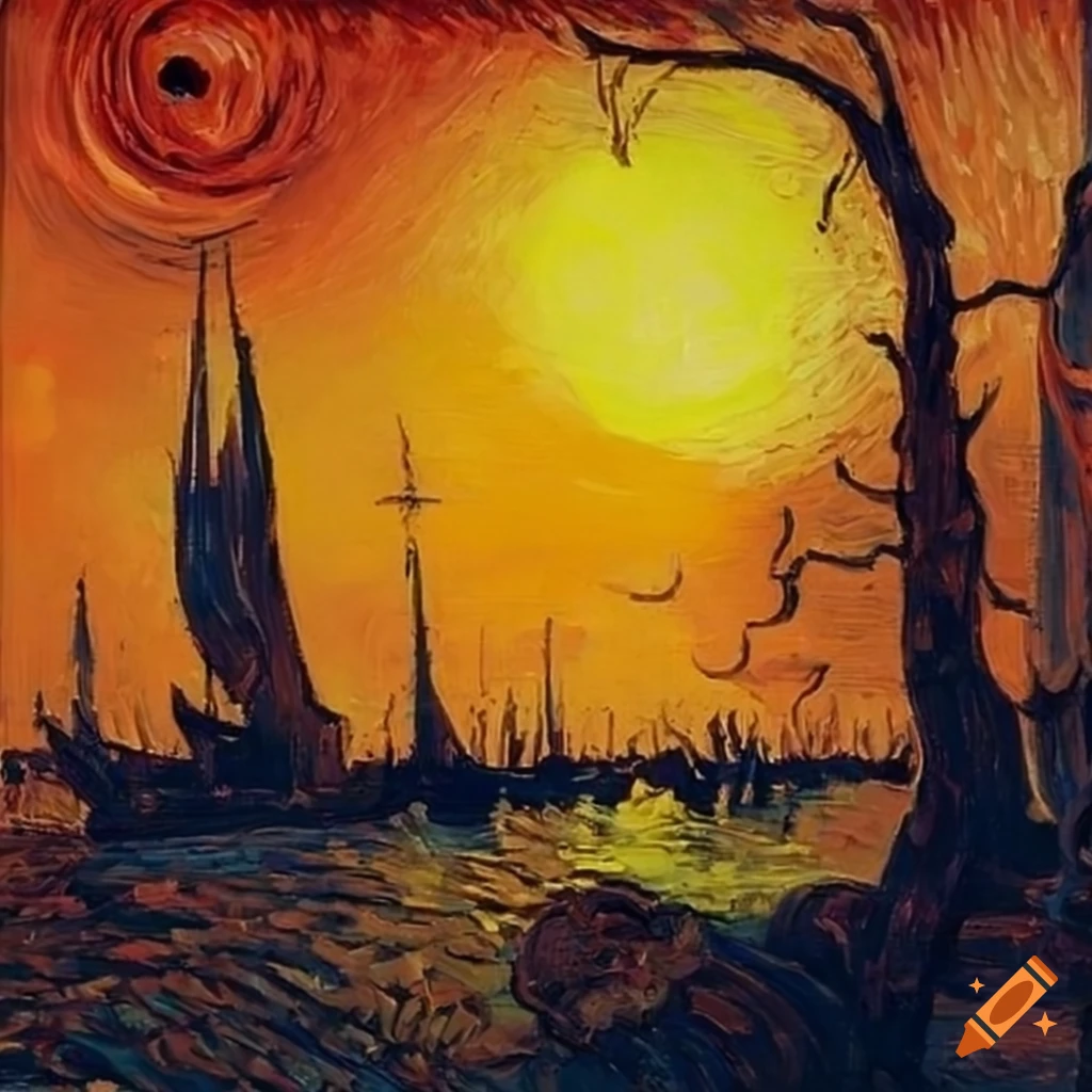 Sunrise in van gogh style on Craiyon