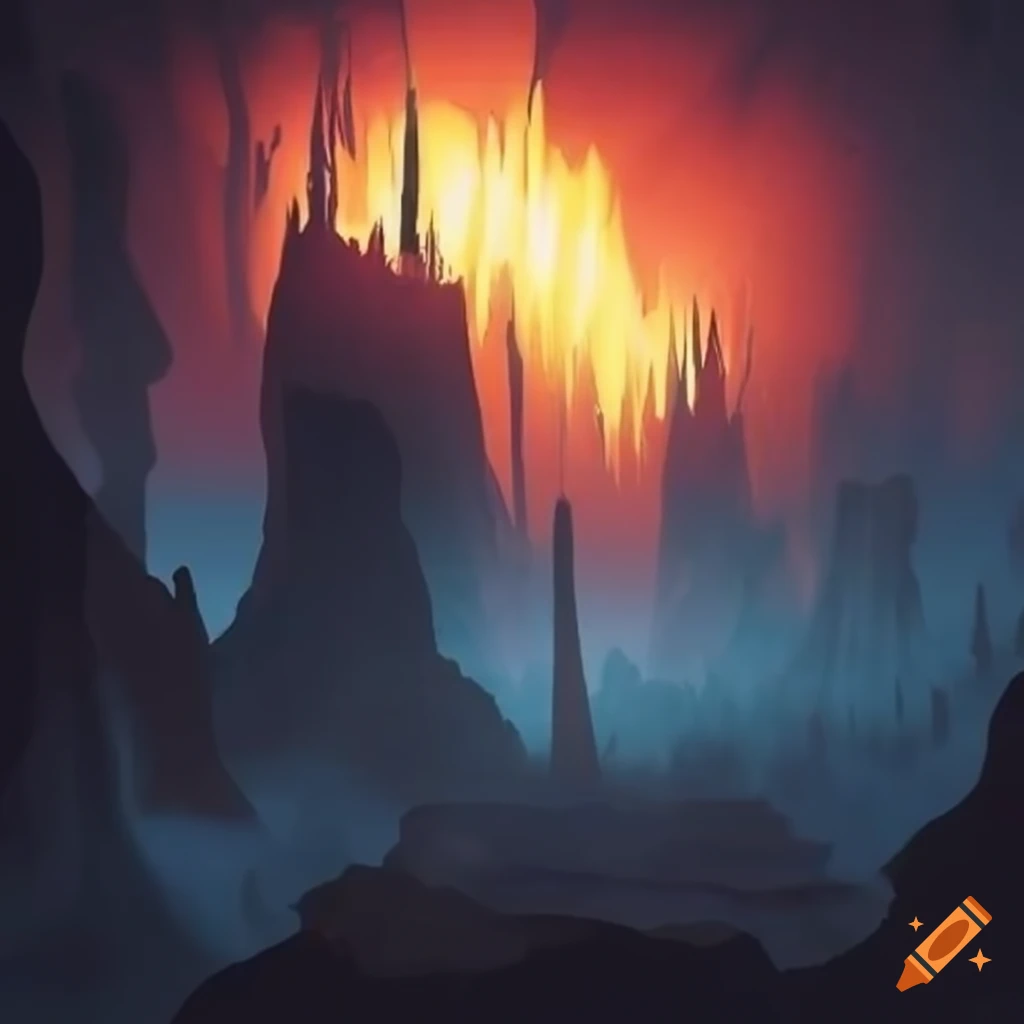 Fiery underground forge in mist on Craiyon