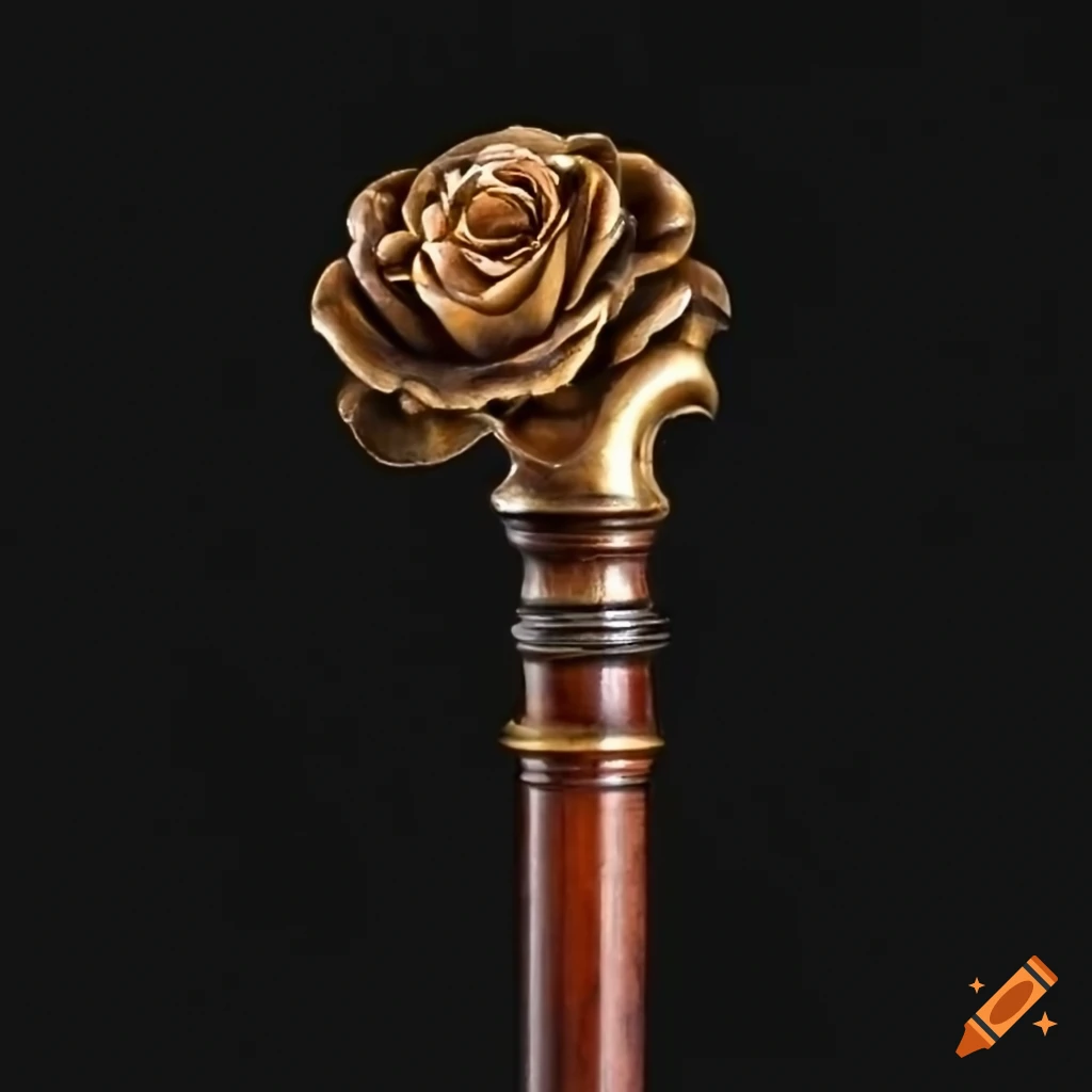 Beautiful antique cane with bronze rose top and mahogany finish on Craiyon