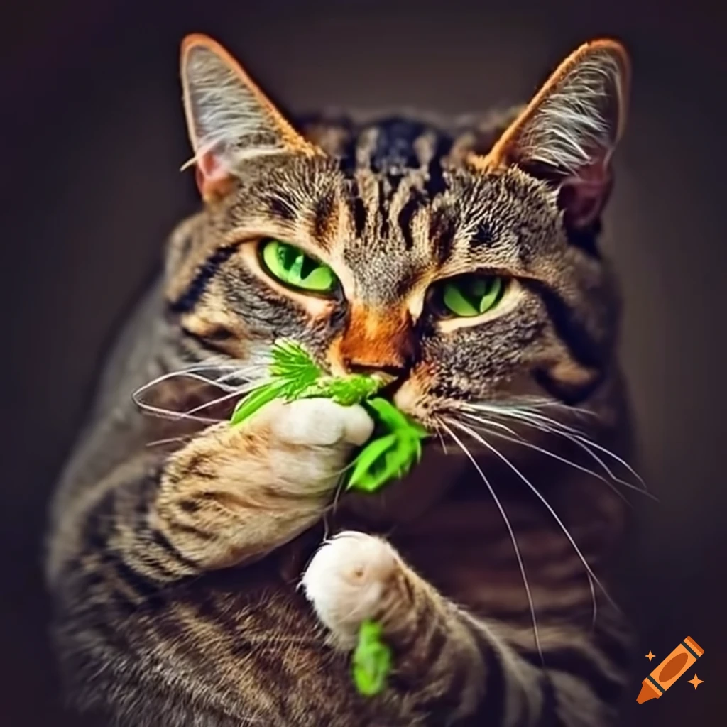 Cat enjoying a weed bud on Craiyon