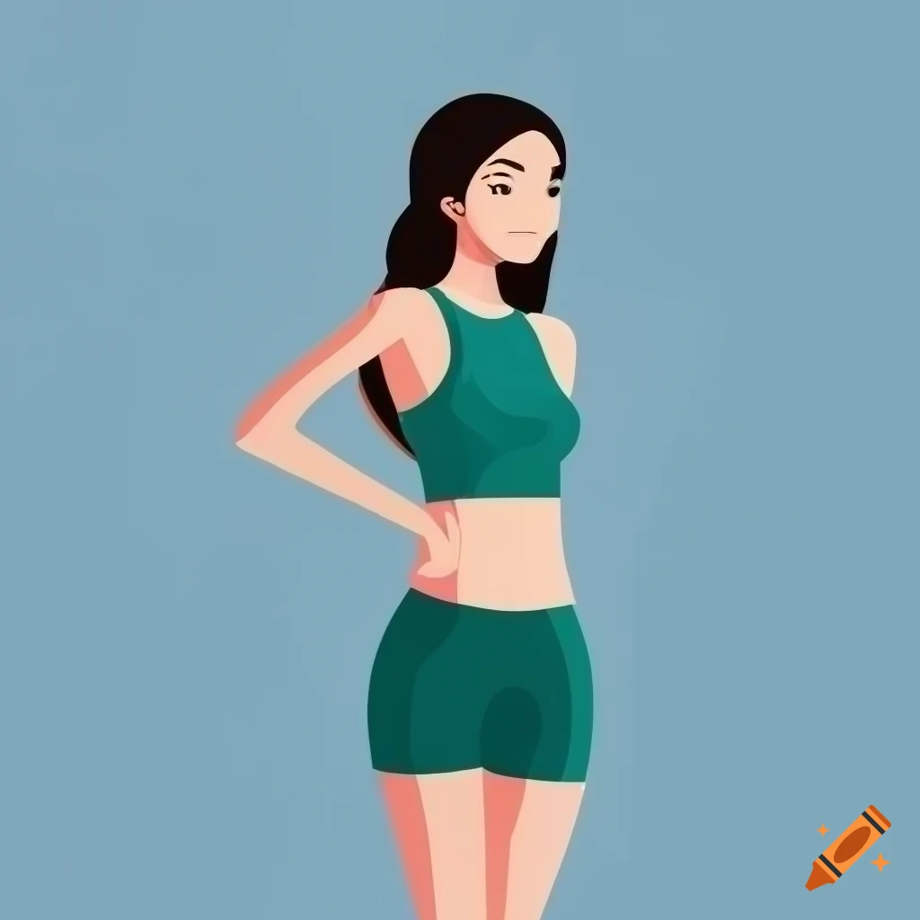 Vector drawing of a woman with a flat belly focusing on weight loss on ...