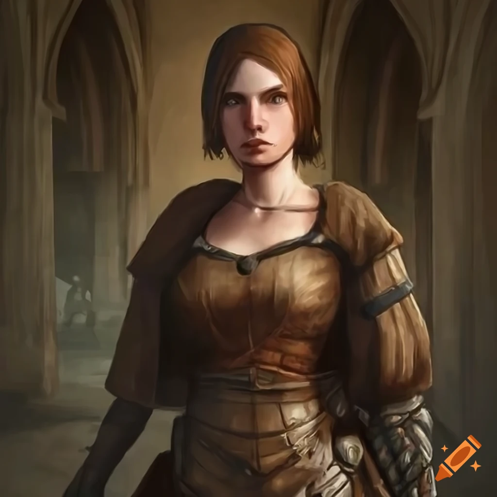 Highly detailed portrait of a female rogue in a medieval hall on Craiyon
