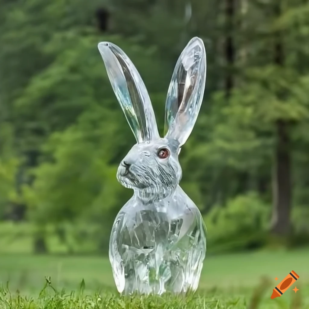 Majestic crystal rabbit sculpture in a lush field on Craiyon