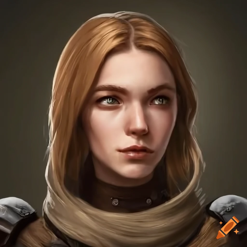 Close-up portrait of a female medieval rogue with light brown hair on ...