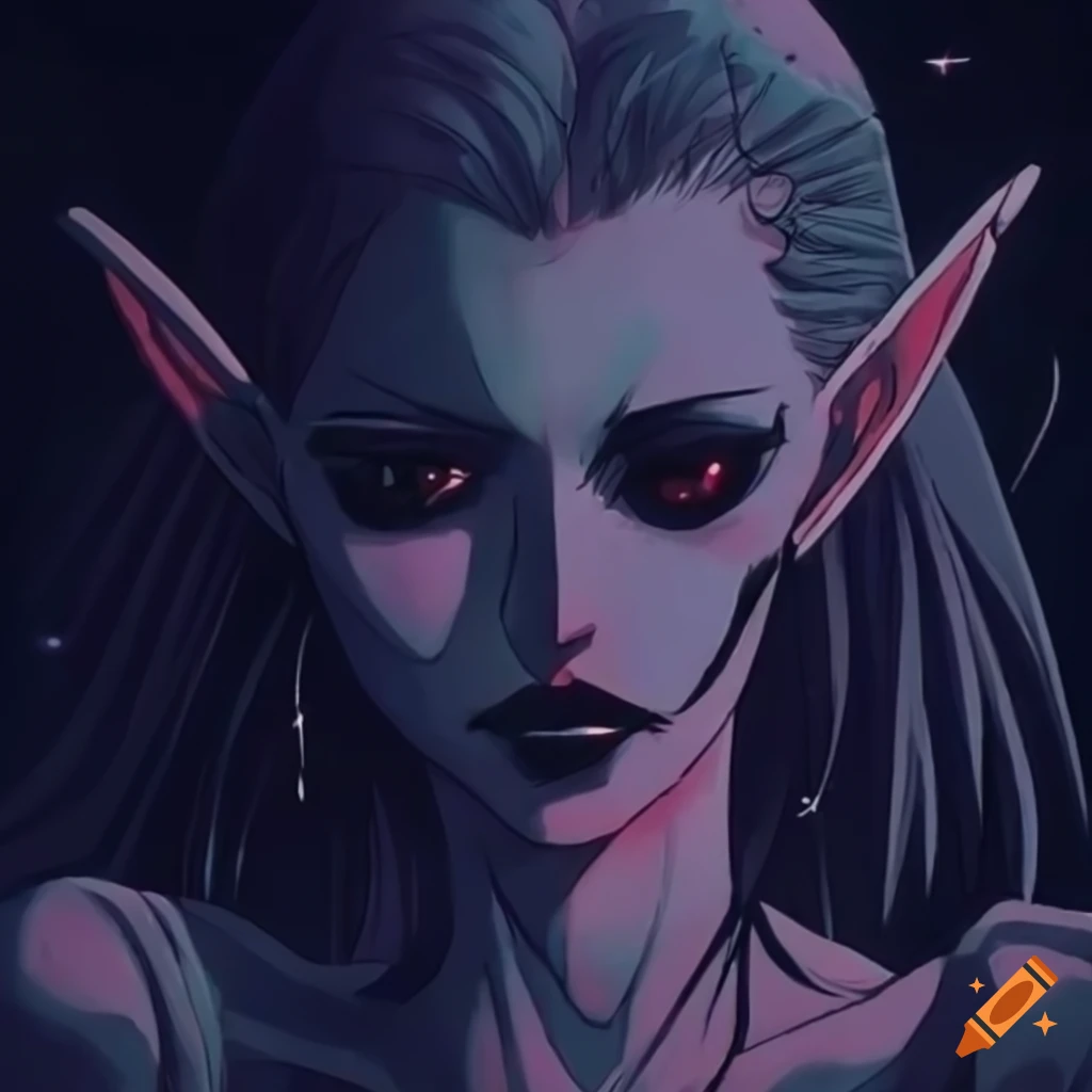 Retro anime style dark elf illustration on Craiyon