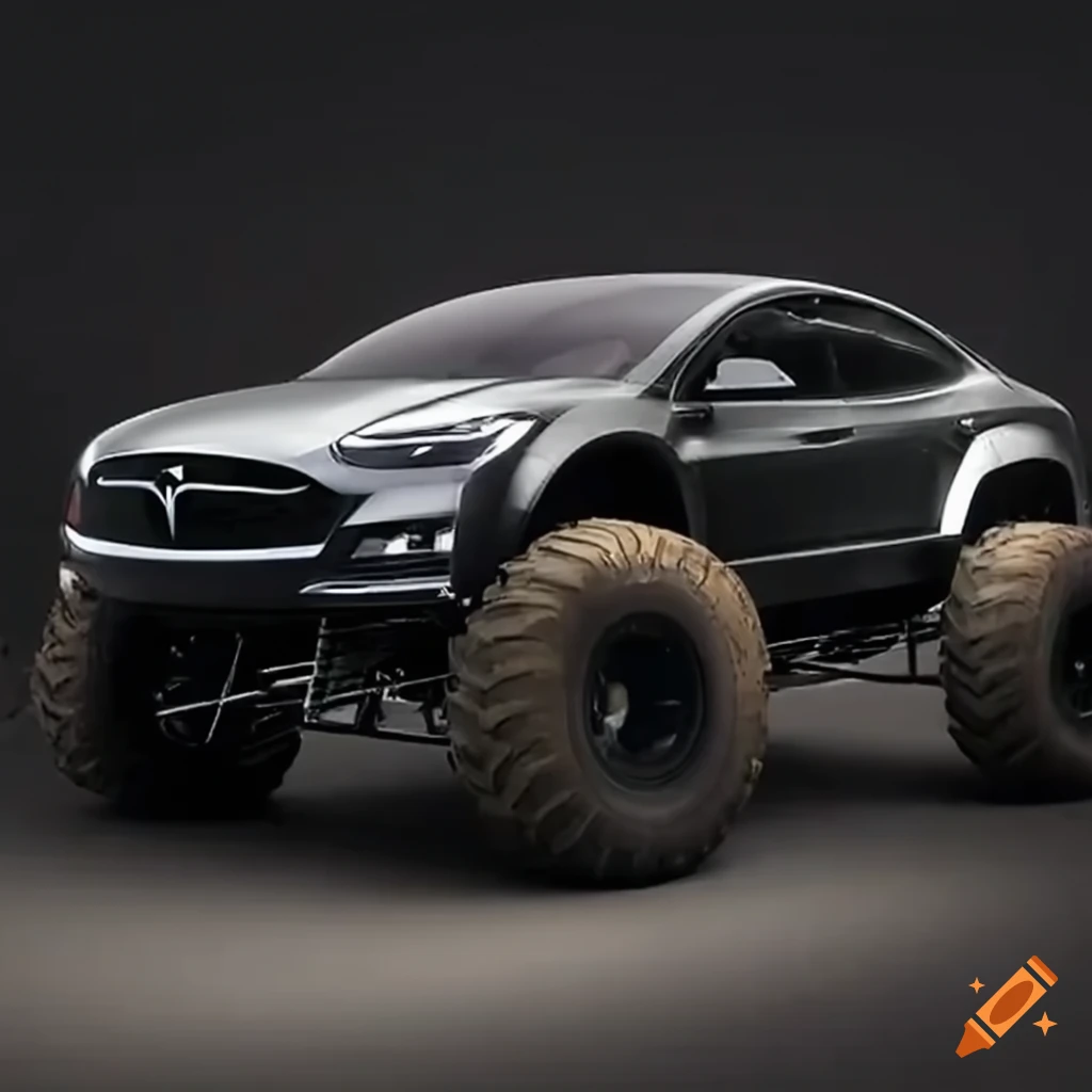 Tesla model s transformed into a monster truck on Craiyon