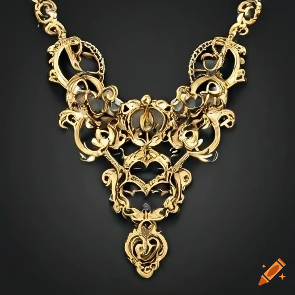 Detailed gothic gold jewelry chain with ornamental design on Craiyon
