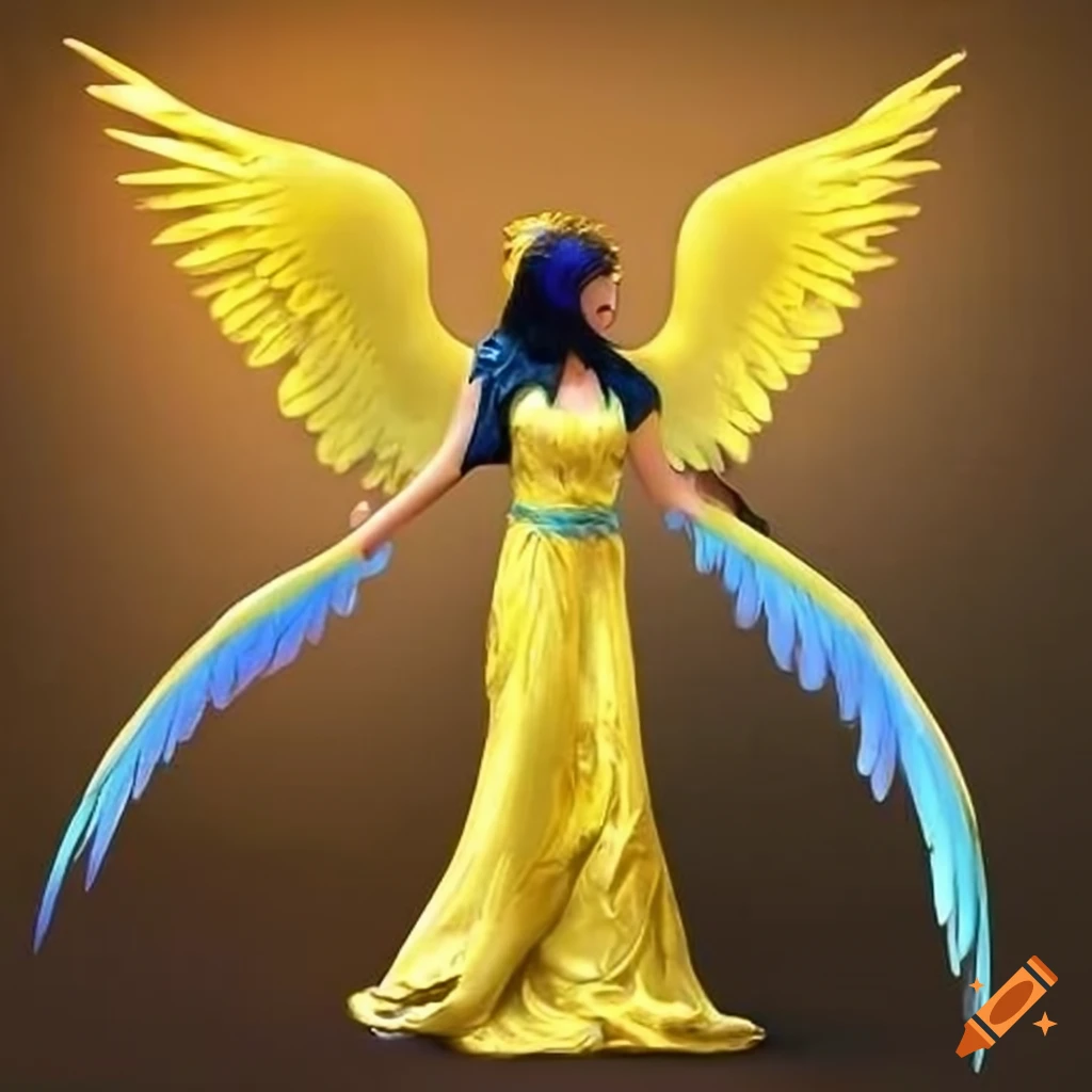 Filipino angel with yellow and blue wings on Craiyon