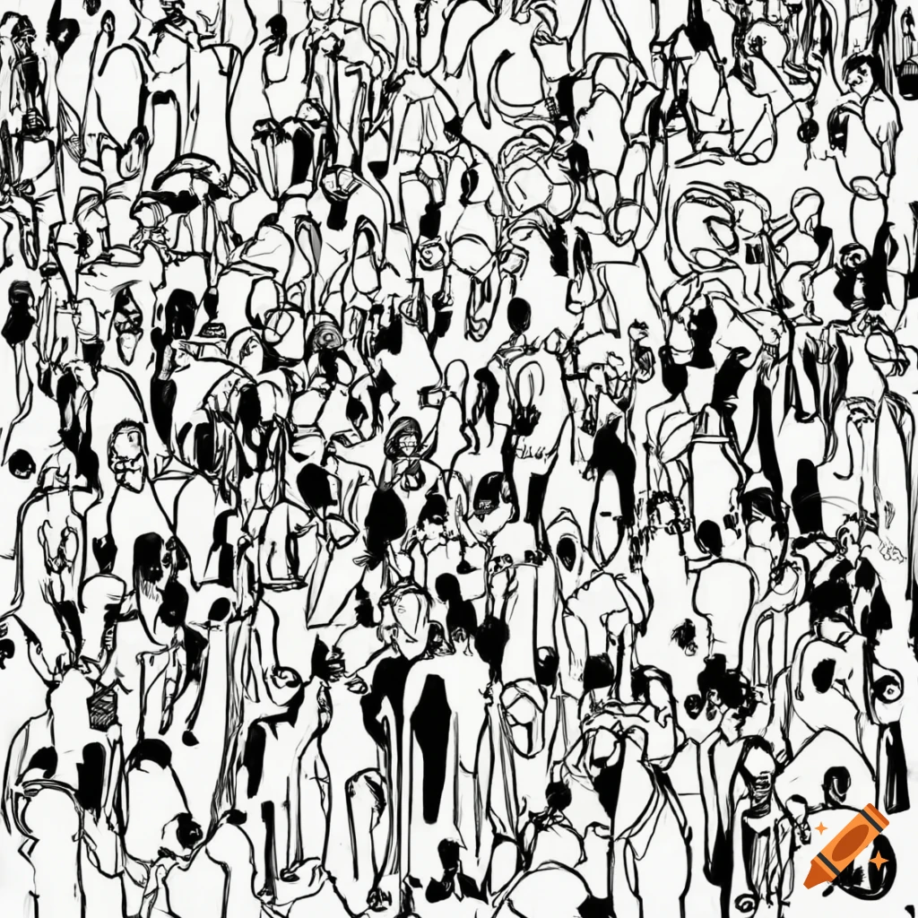 Crowd of people in a black and white artwork on Craiyon
