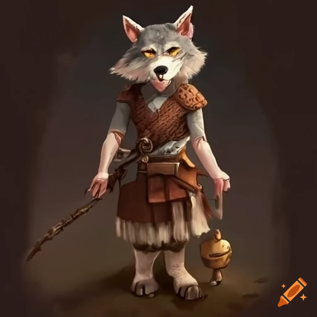 Well-dressed wolf humanoid in a fantasy DnD town parade on Craiyon