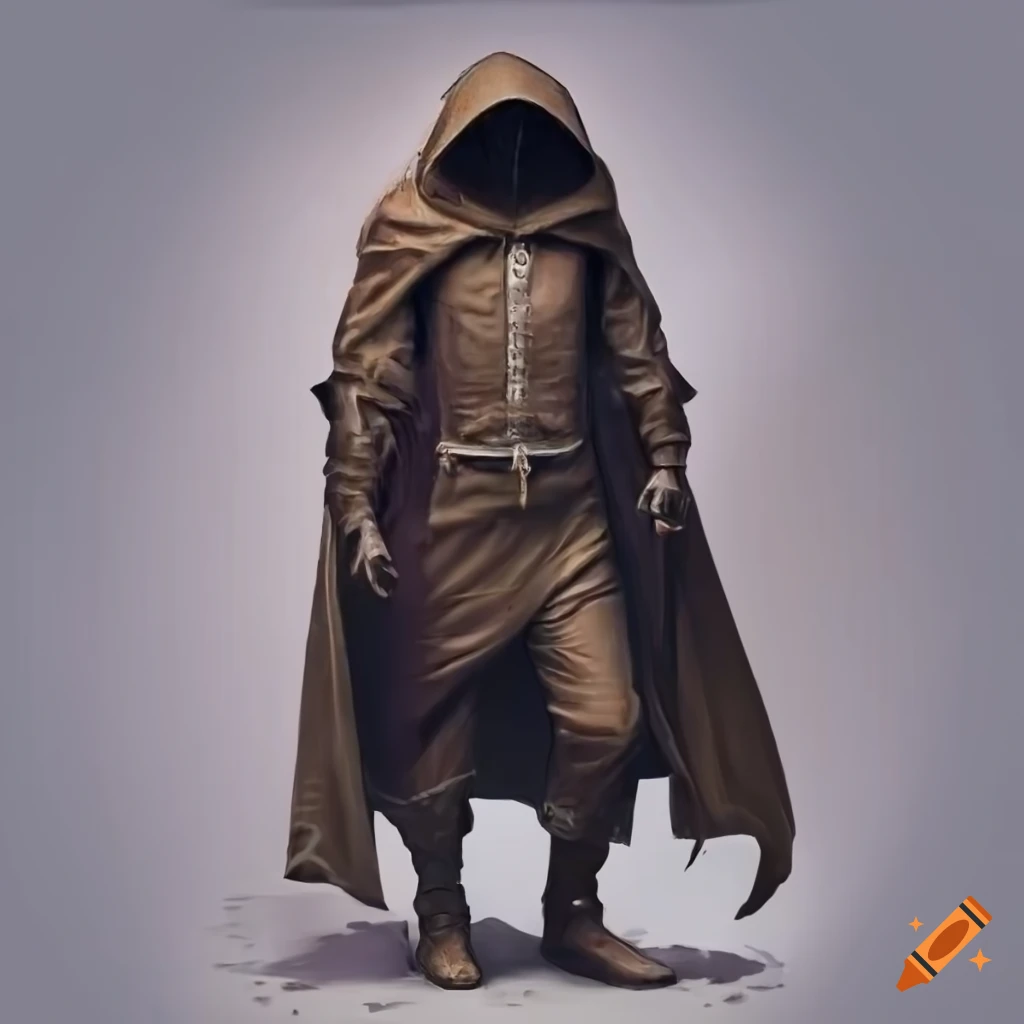 Fantasy traveler with backpack and hooded cloak, detailed full body ...