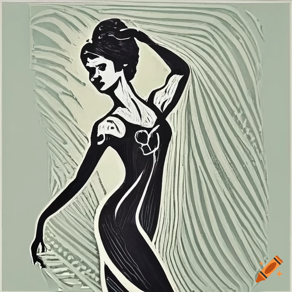 Retro ballet dancer in linocut style on Craiyon