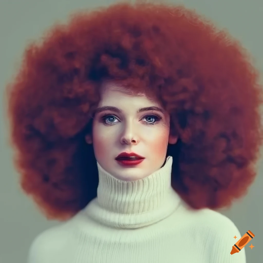 Portrait Of Beautiful Redhead Woman With Massive Afro In White