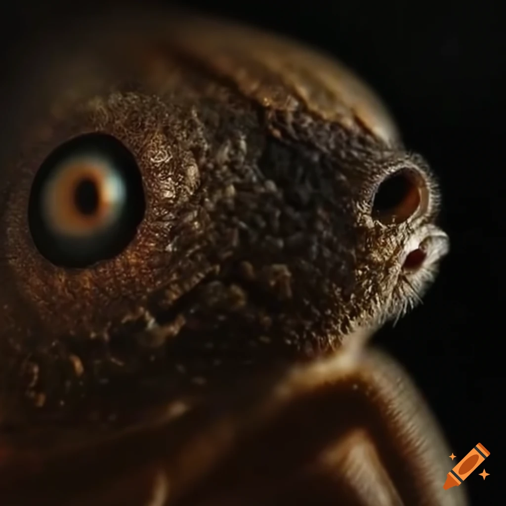 Normal human next to a sinister inhuman being in the darkness on Craiyon