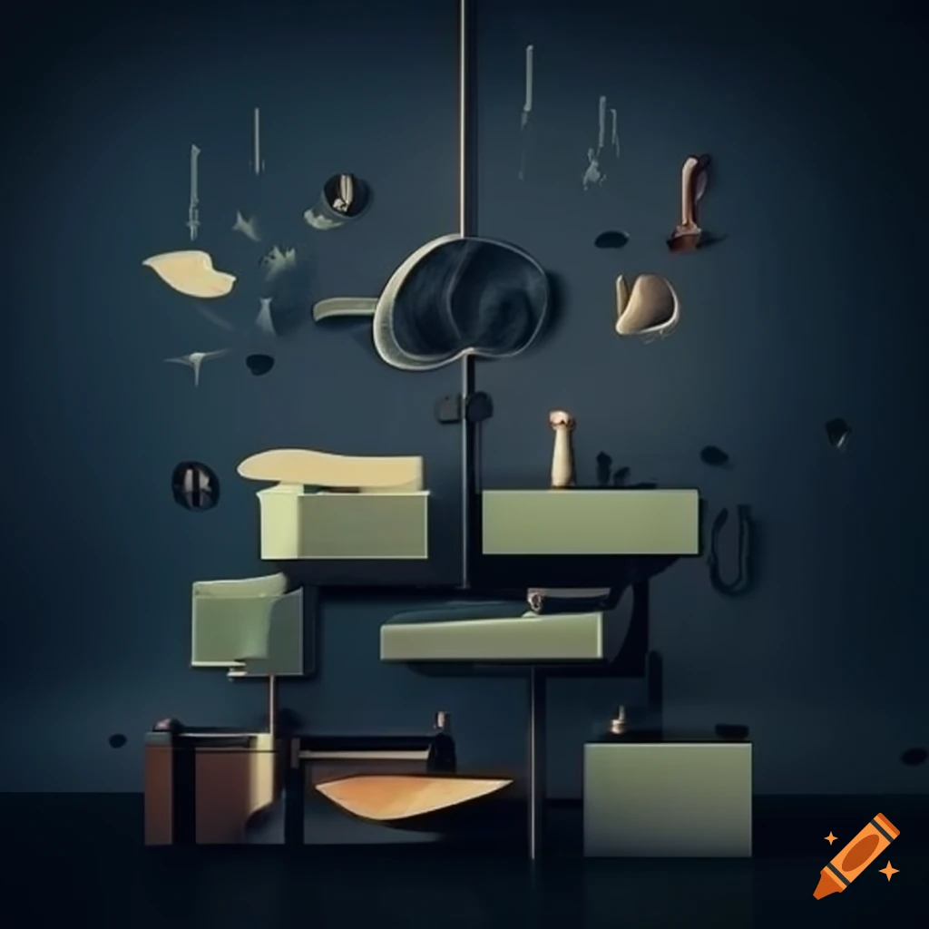 Surrealist landscape with random objects on Craiyon