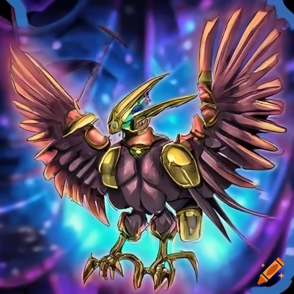 Mechanical falcon in yu-gi-oh! card style on Craiyon