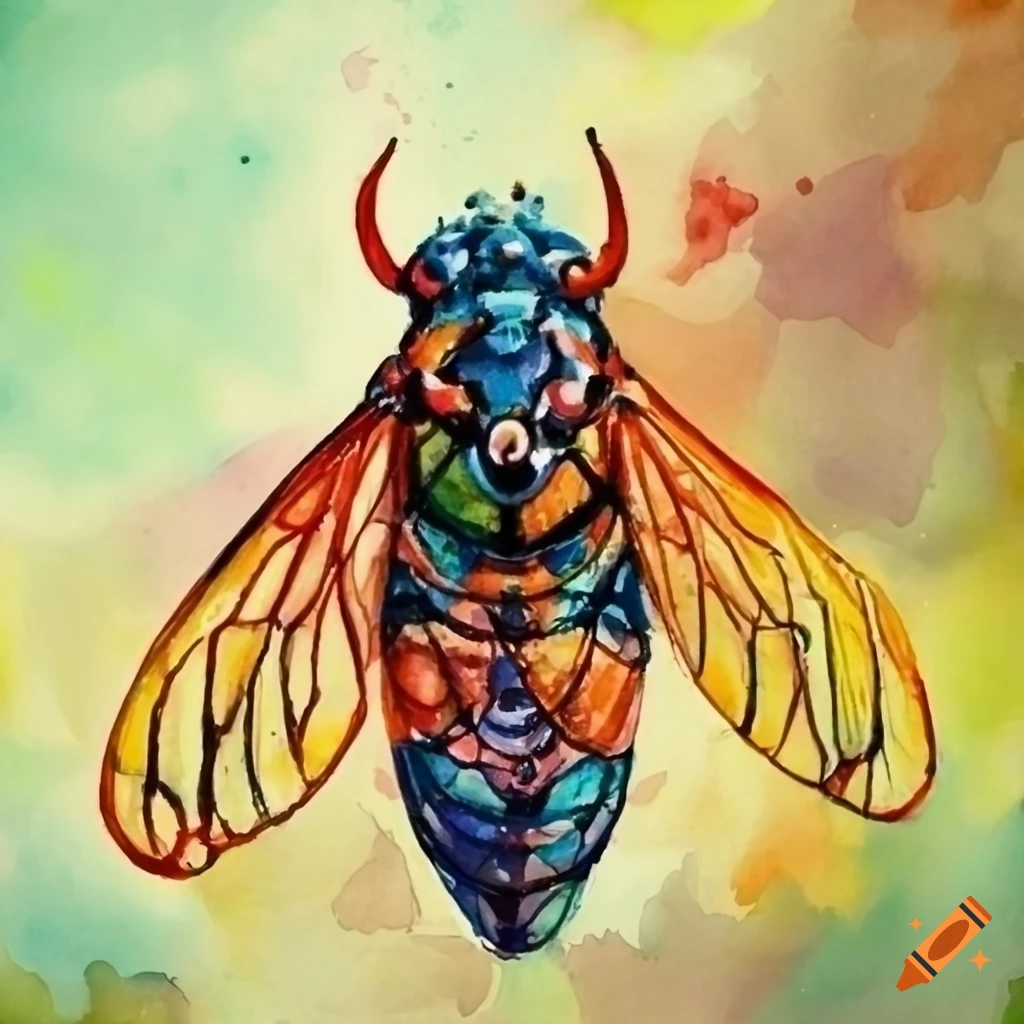 Cicada painted in watercolors on Craiyon
