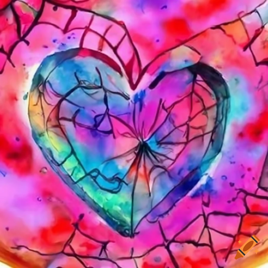 Colorful heart in a spider web design on Craiyon
