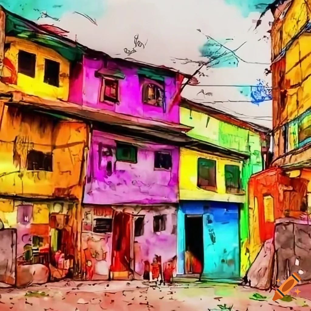 Colorful buildings and vibrant community life in a brazilian favela on ...
