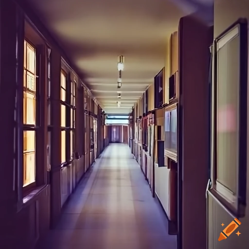 School hallway in the 1970s in high definition on Craiyon