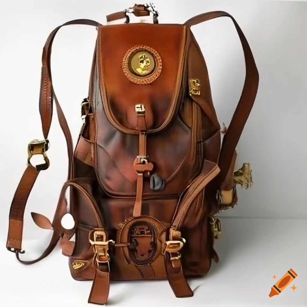 Steampunk leather hiker's backpack on Craiyon