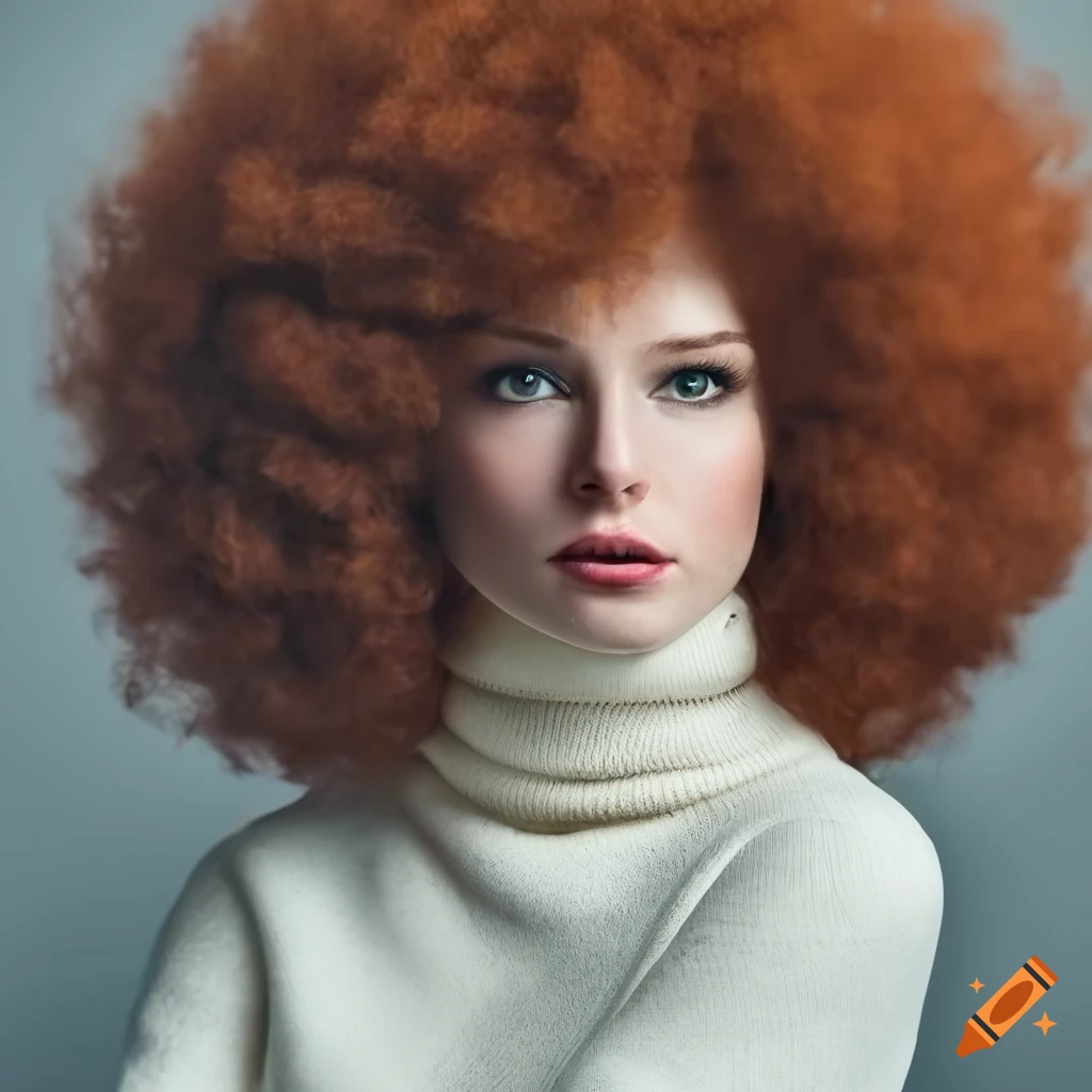 Portrait Of A Redhead Woman With A Massive Afro In A White Turtleneck