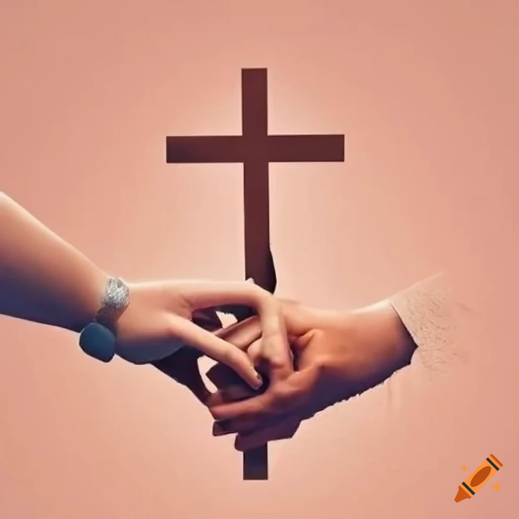 Couple holding hands with a cross in the background on Craiyon
