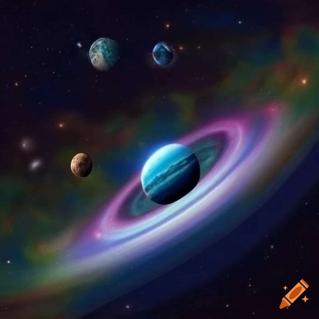 Astral photograph showing multiple planets and shimmering stars on Craiyon