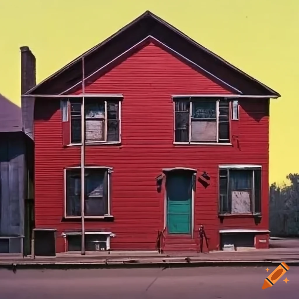 Red house in a 1970s Chicago neighborhood on Craiyon