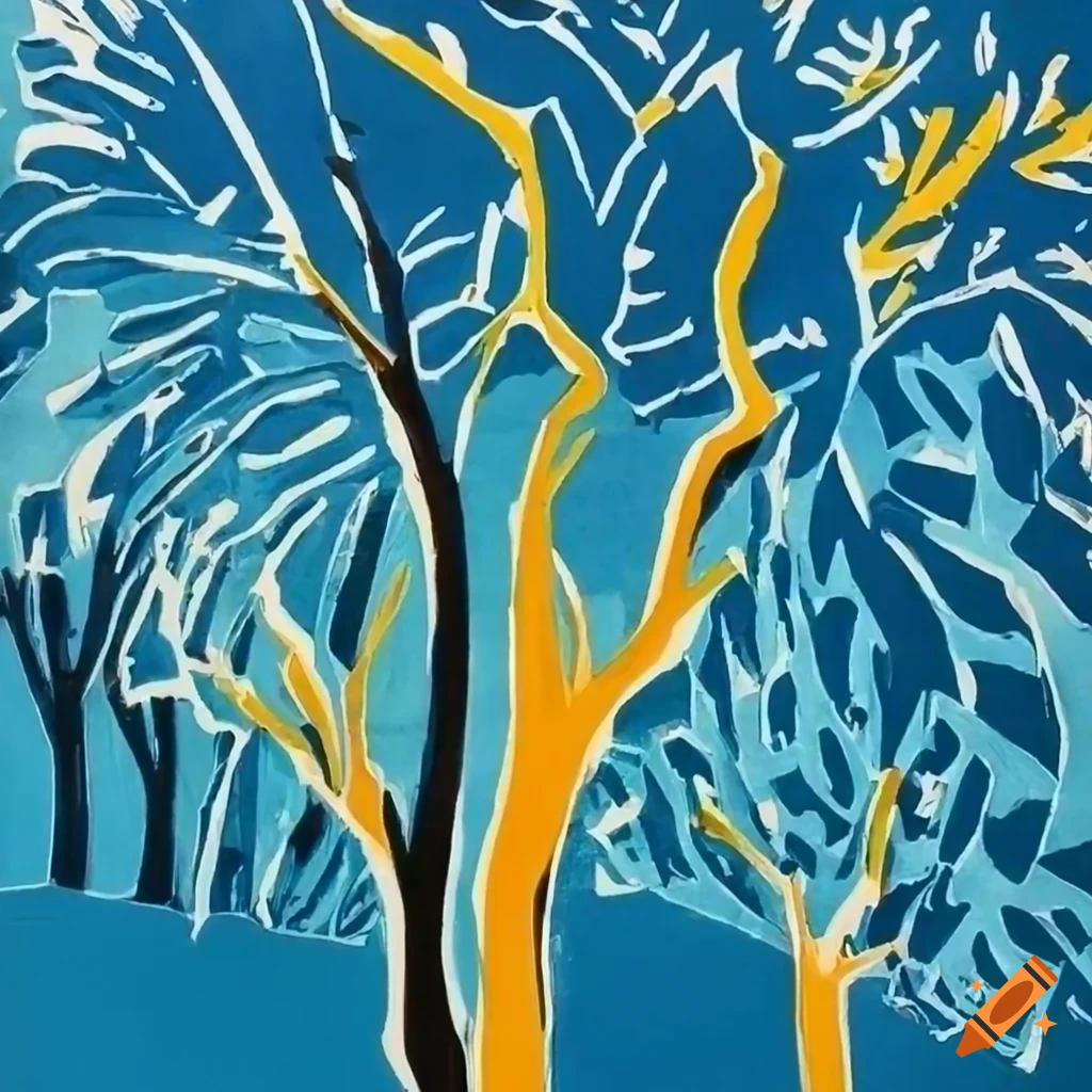 Matisse style trees linocut print on Craiyon