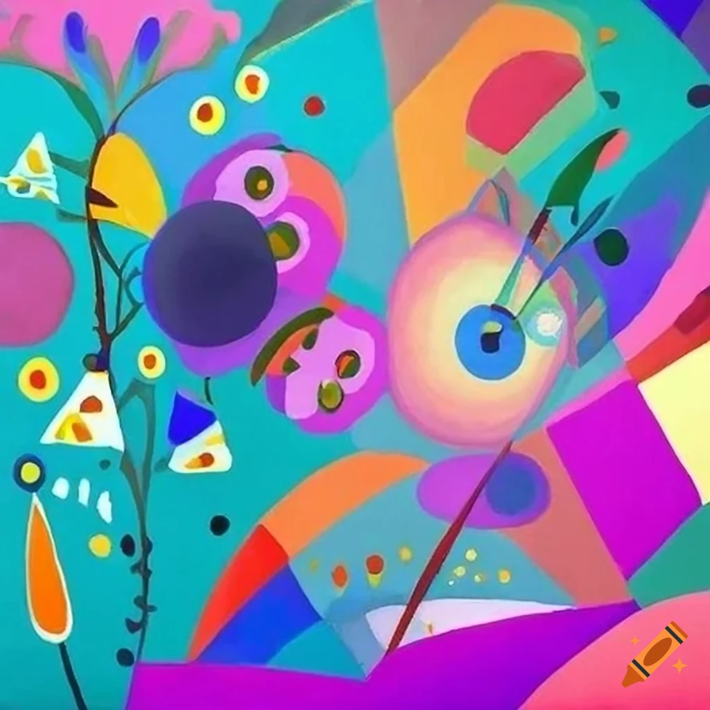 Vibrant bouquet of wild flowers inspired by Wassily Kandinsky in flat ...