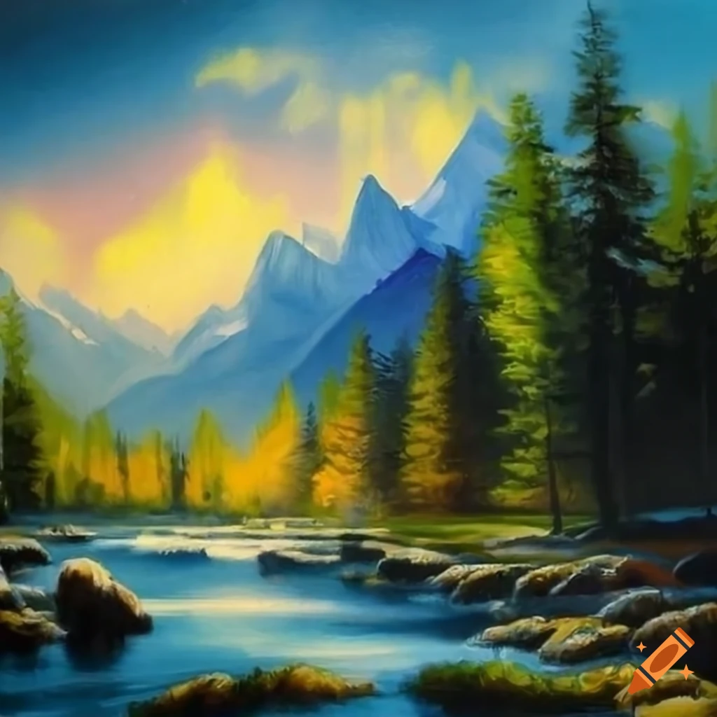 Landscape painting by bob ross on Craiyon